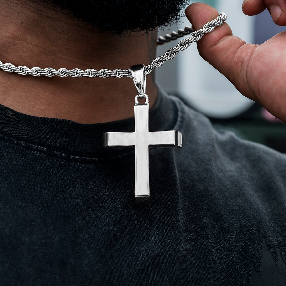 Large Simple Cross Pendant in White Gold – The GLD Shop