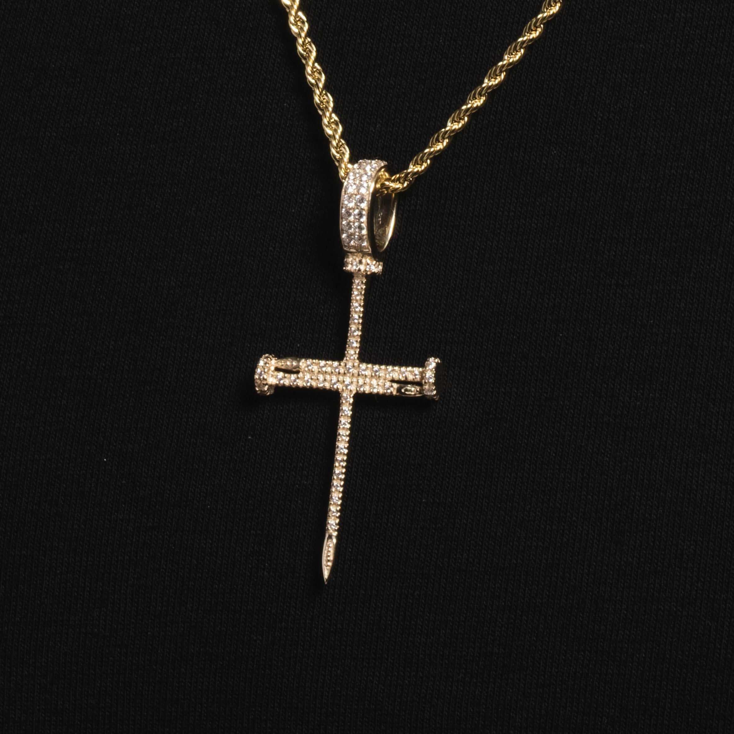 Solid Gold Nail Cross Pendant-Si Diamonds- The GLD Shop