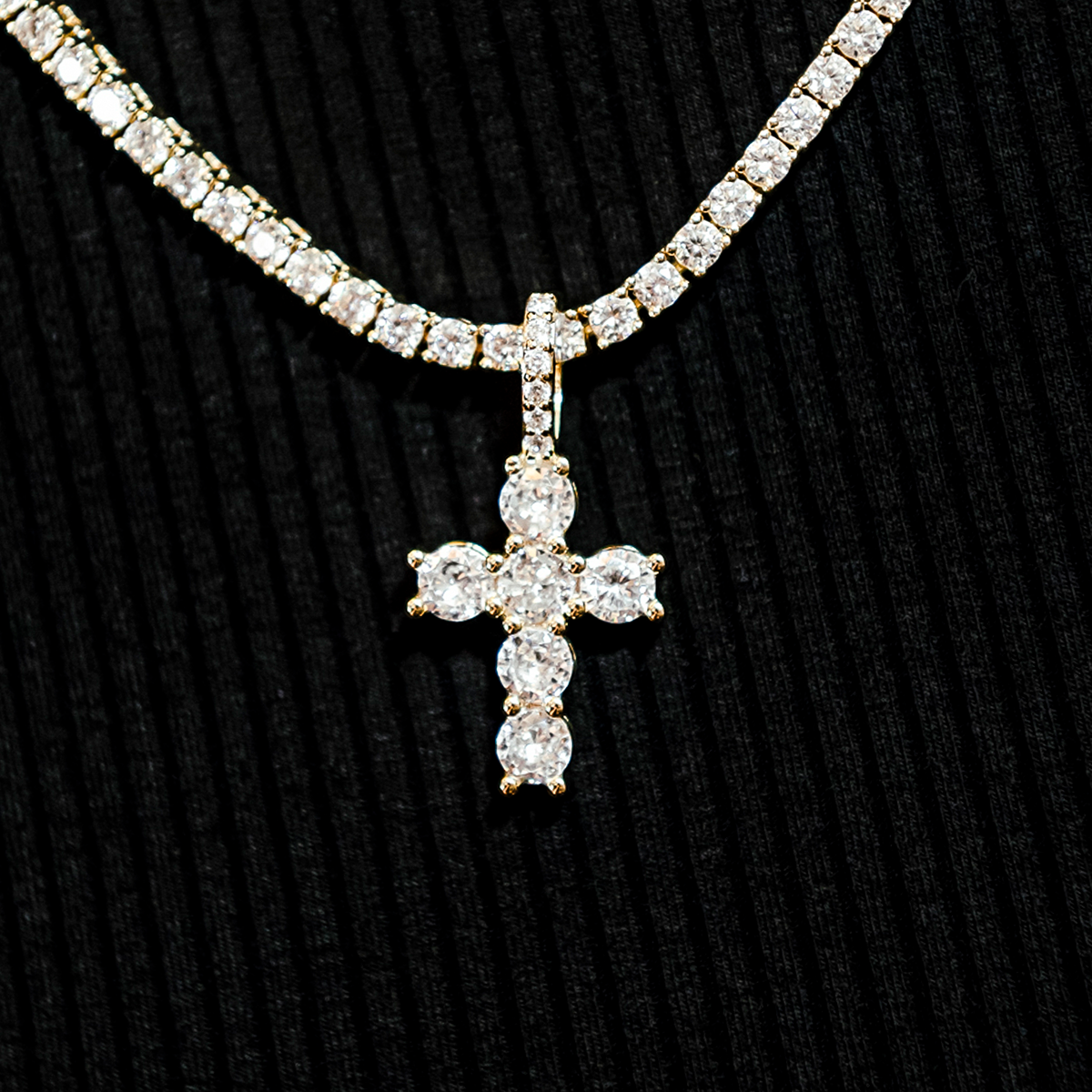Iced Micro Round Cross in Yellow Gold – The GLD Shop