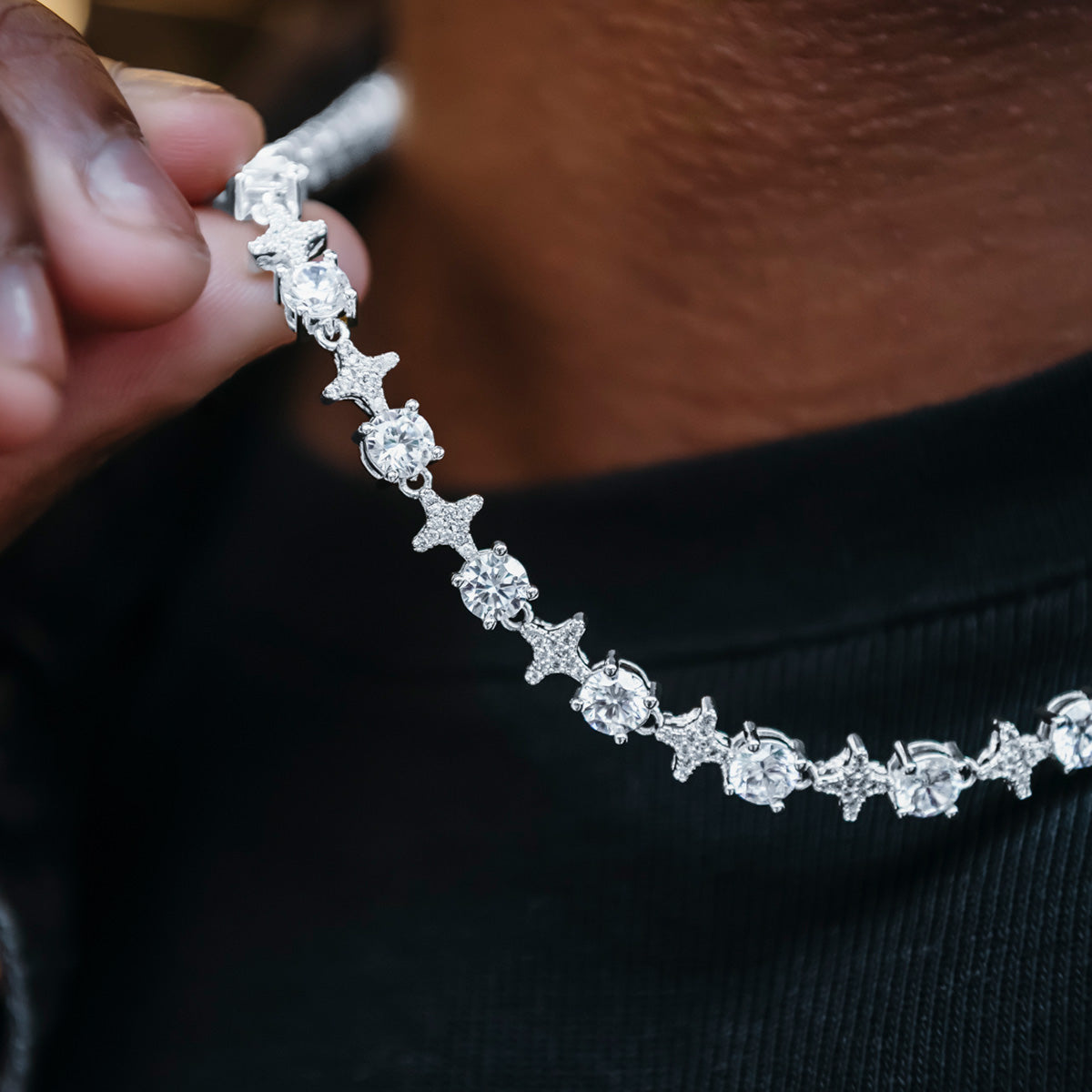 Round Stone Star Tennis Chain in White Gold – The GLD Shop