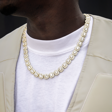 Clustered Tennis Chain + Bracelet Bundle in Yellow Gold- 12mm – The GLD ...