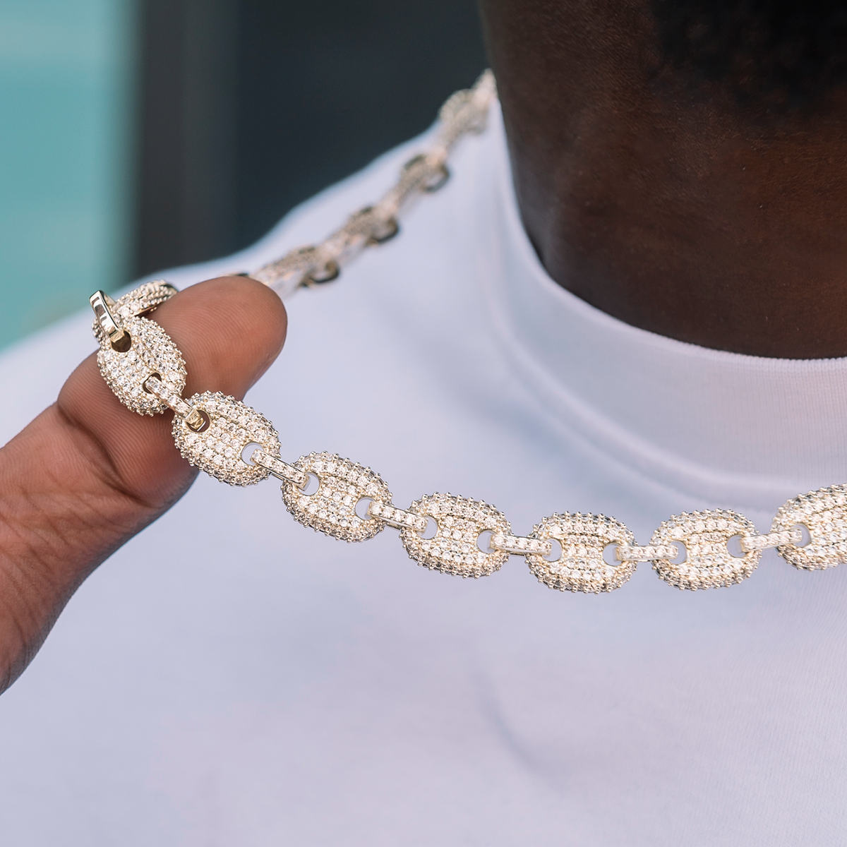 Diamond Puffed Mariner Chain in Yellow Gold- 12mm - The GLD Shop