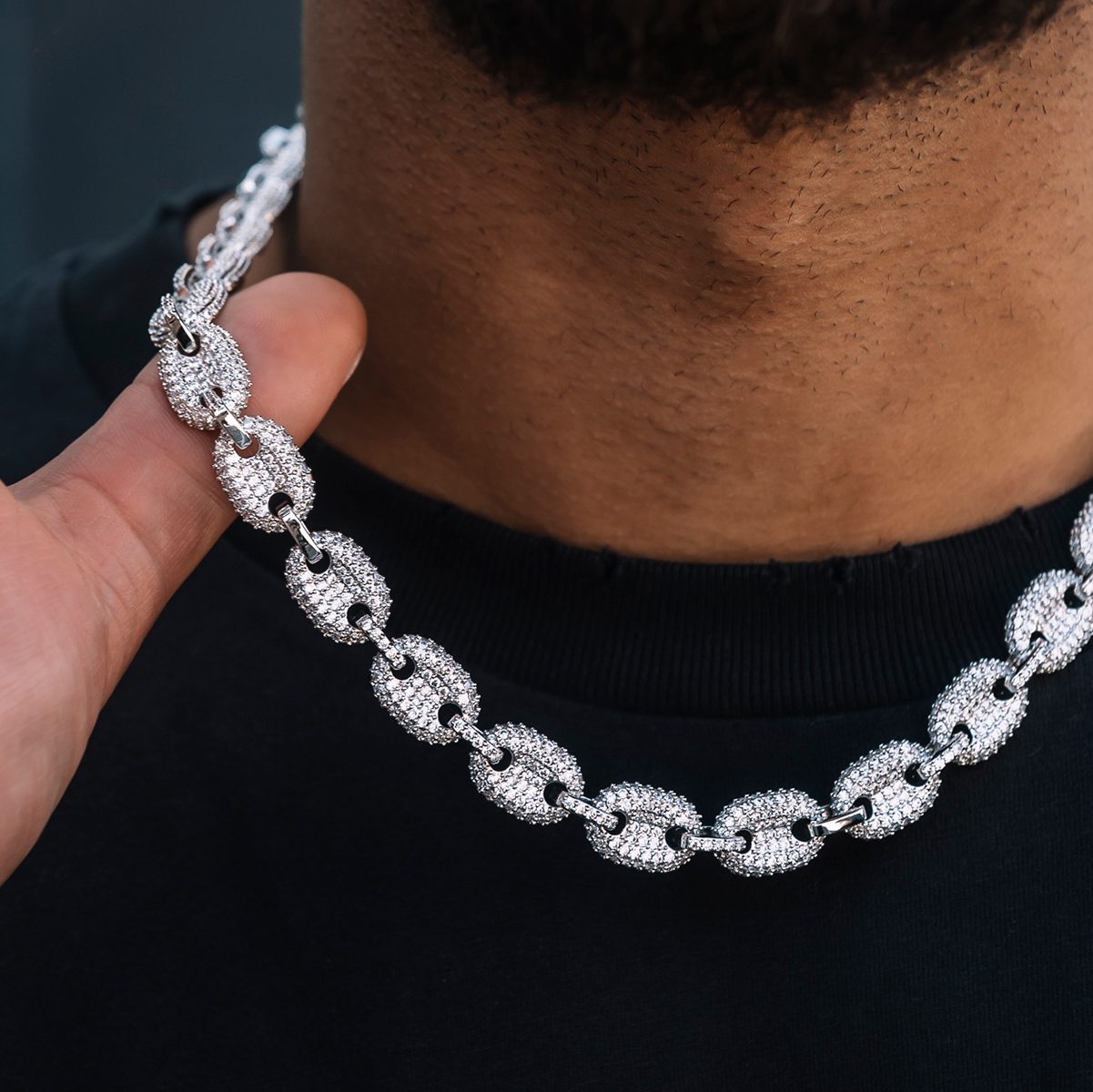 Diamond Puffed Mariner Chain in White Gold- 12mm - The GLD Shop