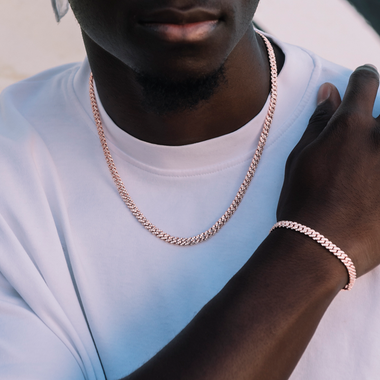 Micro Diamond Prong Cuban Chain + Bracelet in Rose Gold- 6mm – The GLD Shop