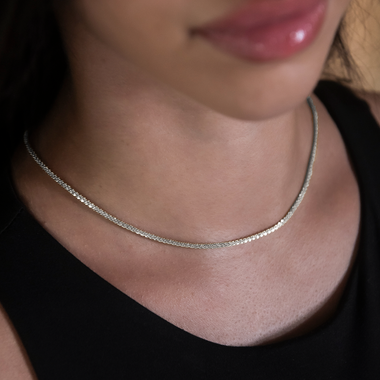 Diamond Cut Popcorn Necklace in White Gold- 2mm – The GLD Shop