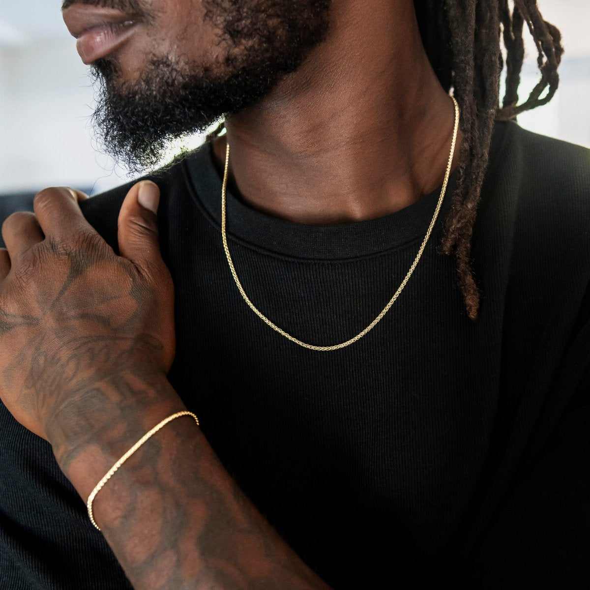 Palm Chain + Bracelet Bundle in Yellow Gold- 2mm – The GLD Shop