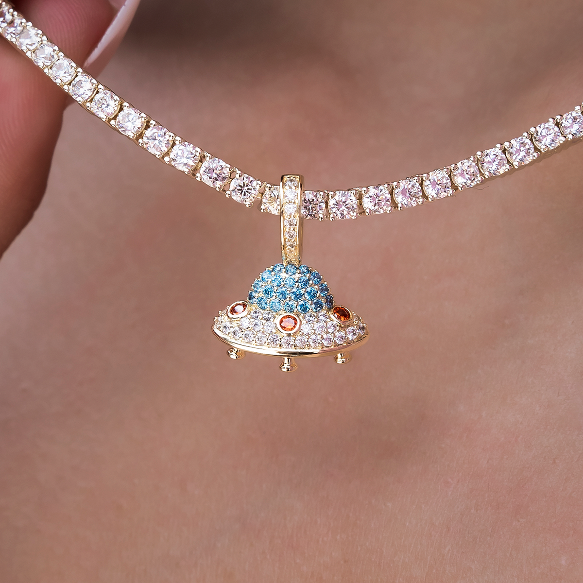 Micro Iced UFO Pendant in Yellow Gold- The GLD Shop