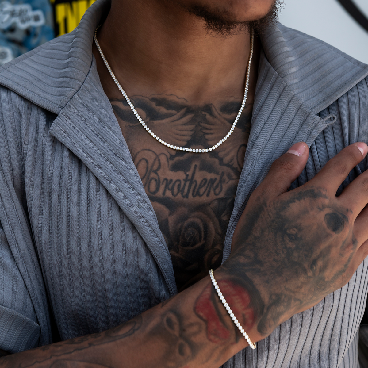 Micro Tennis Chain + Bracelet Bundle in Yellow Gold - The GLD Shop