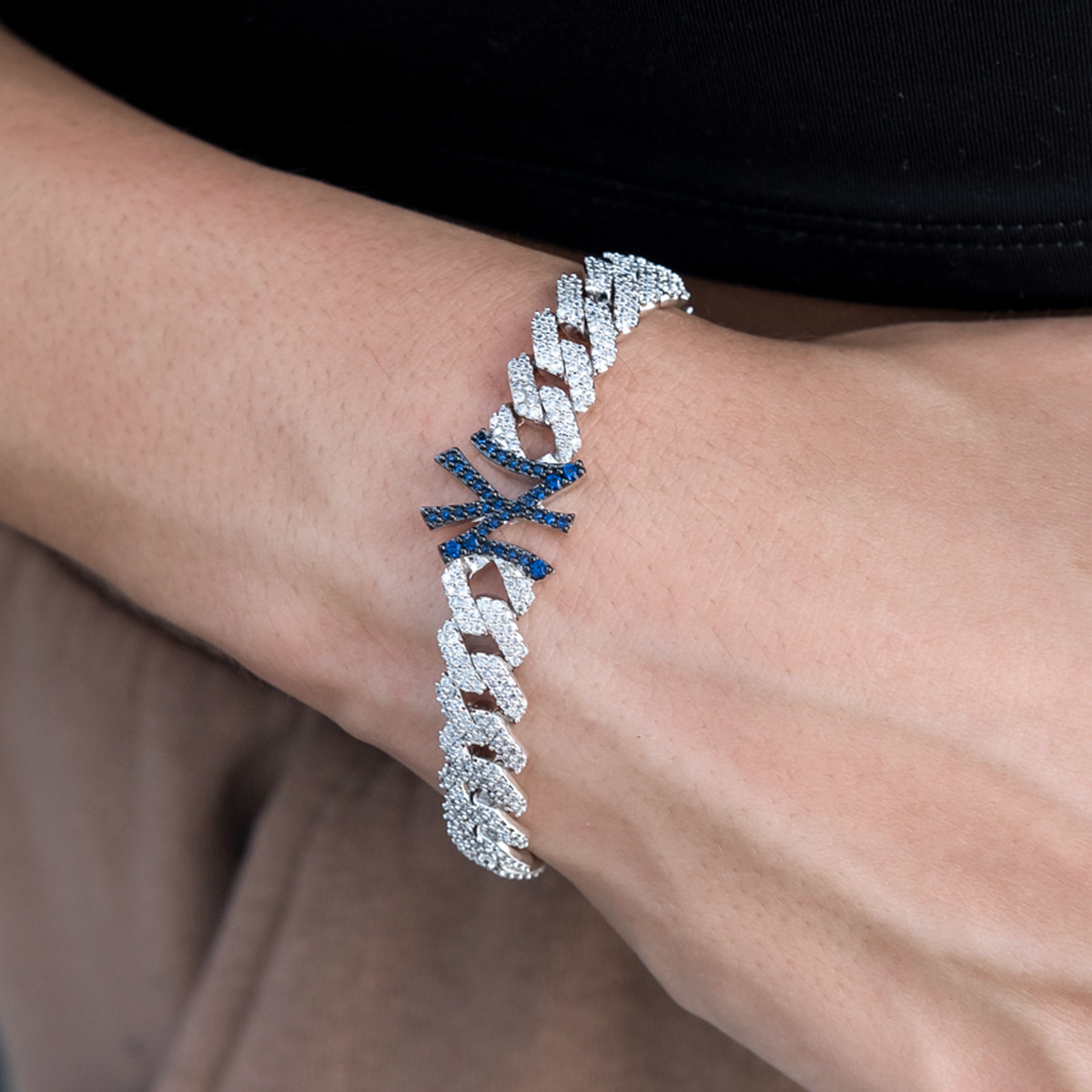 New York Yankees Official MLB Diamond Prong Cuban Bracelet in White Go ...