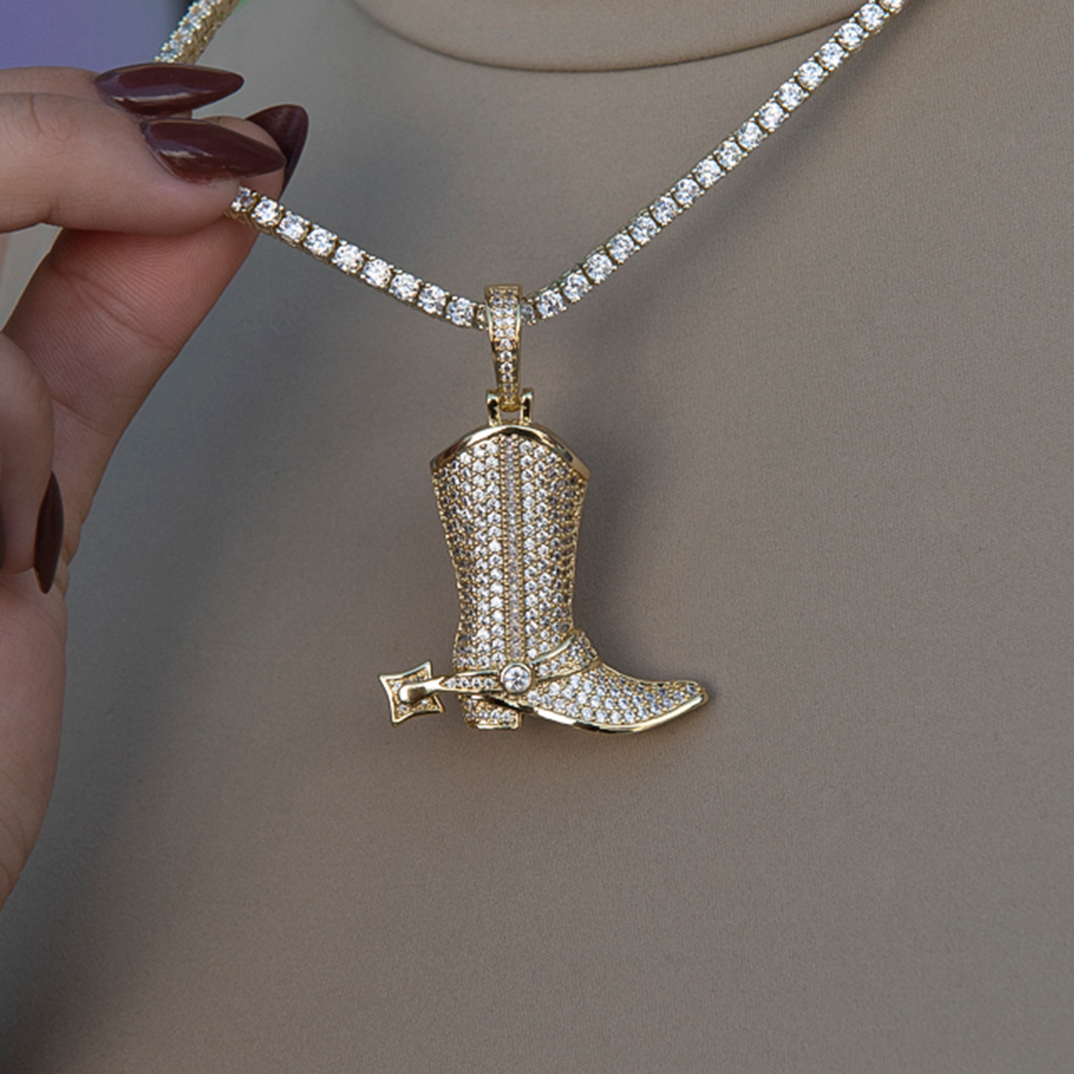 Iced Cowboy Boot Pendant in Yellow Gold – The GLD Shop