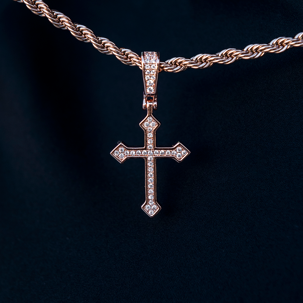 Iced Celtic Cross Pendant in Rose Gold - The GLD Shop