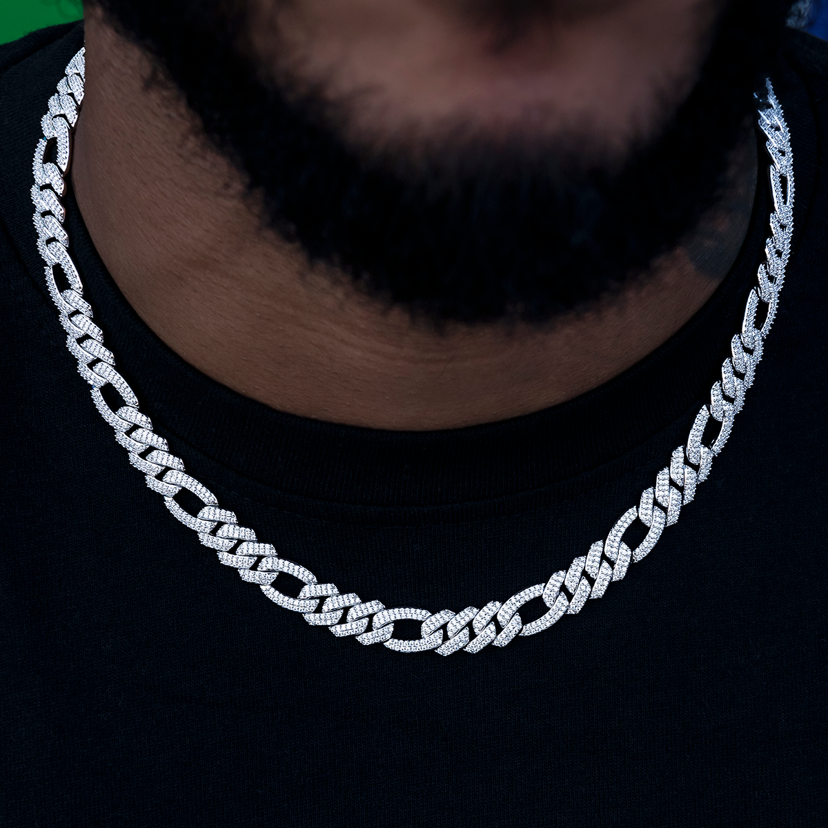 Diamond Figaro Chain in White Gold- 10mm – The GLD Shop