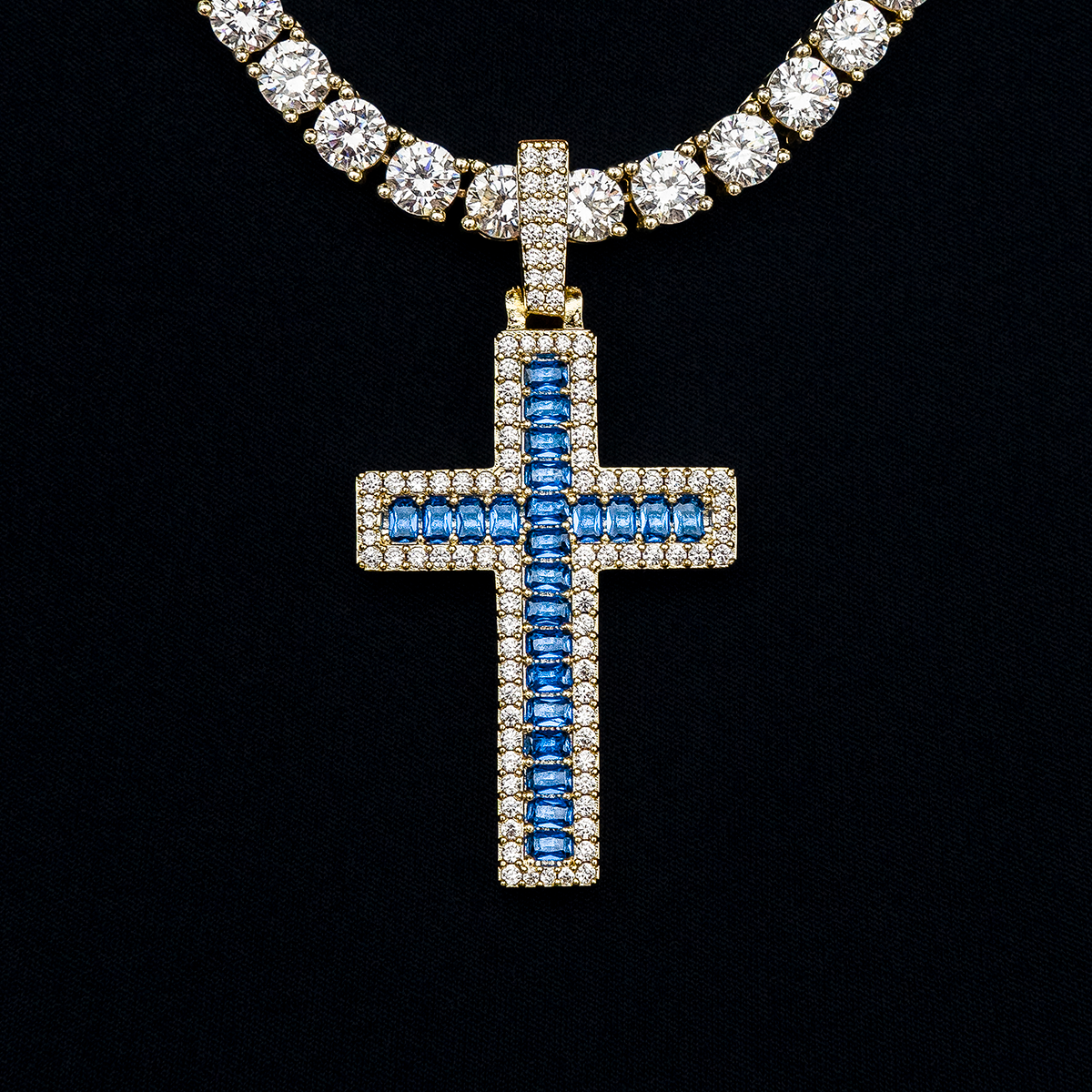 Blue Baguette Cross Pendant - The GLD Shop