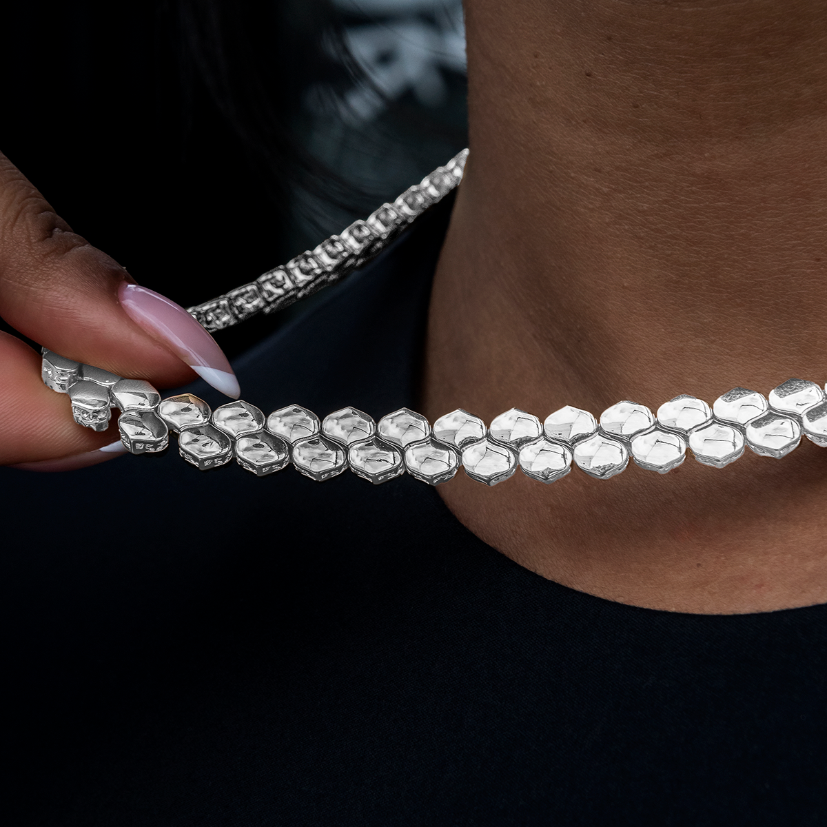 Flat Snake Link Necklace in White Gold-4mm - The GLD Shop