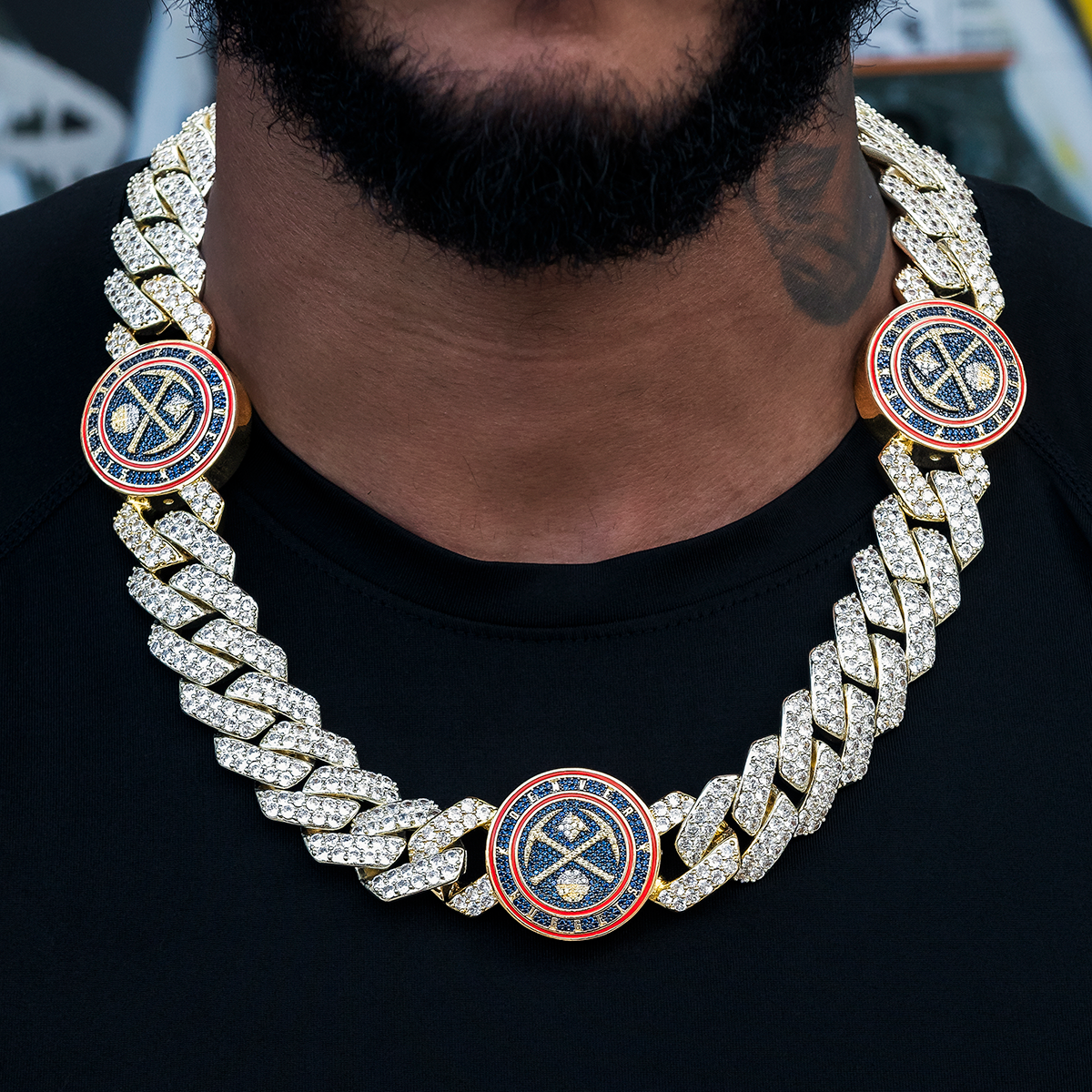 Denver Nuggets Official NBA Diamond Prong Cuban Chain in Yellow Gold ...