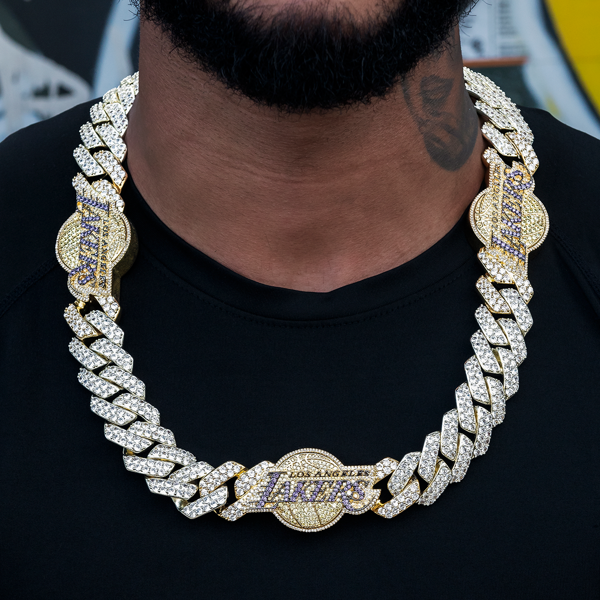 Los Angeles Lakers Official NBA Diamond Prong Cuban Chain in Yellow Go ...