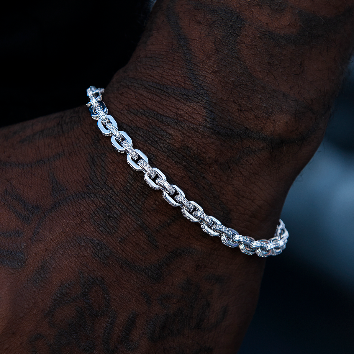 Iced Box Chain Bracelet in White Gold - The GLD Shop