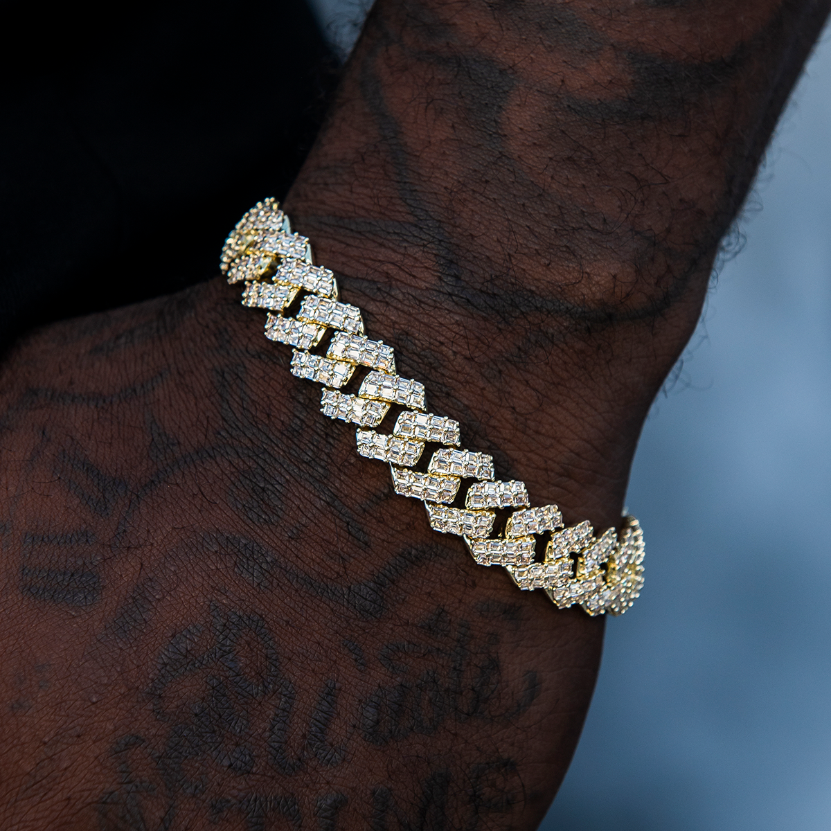 Men's 12MM Prong Baguette Cuban Bracelet | Gold Baguette Bracelet - The ...
