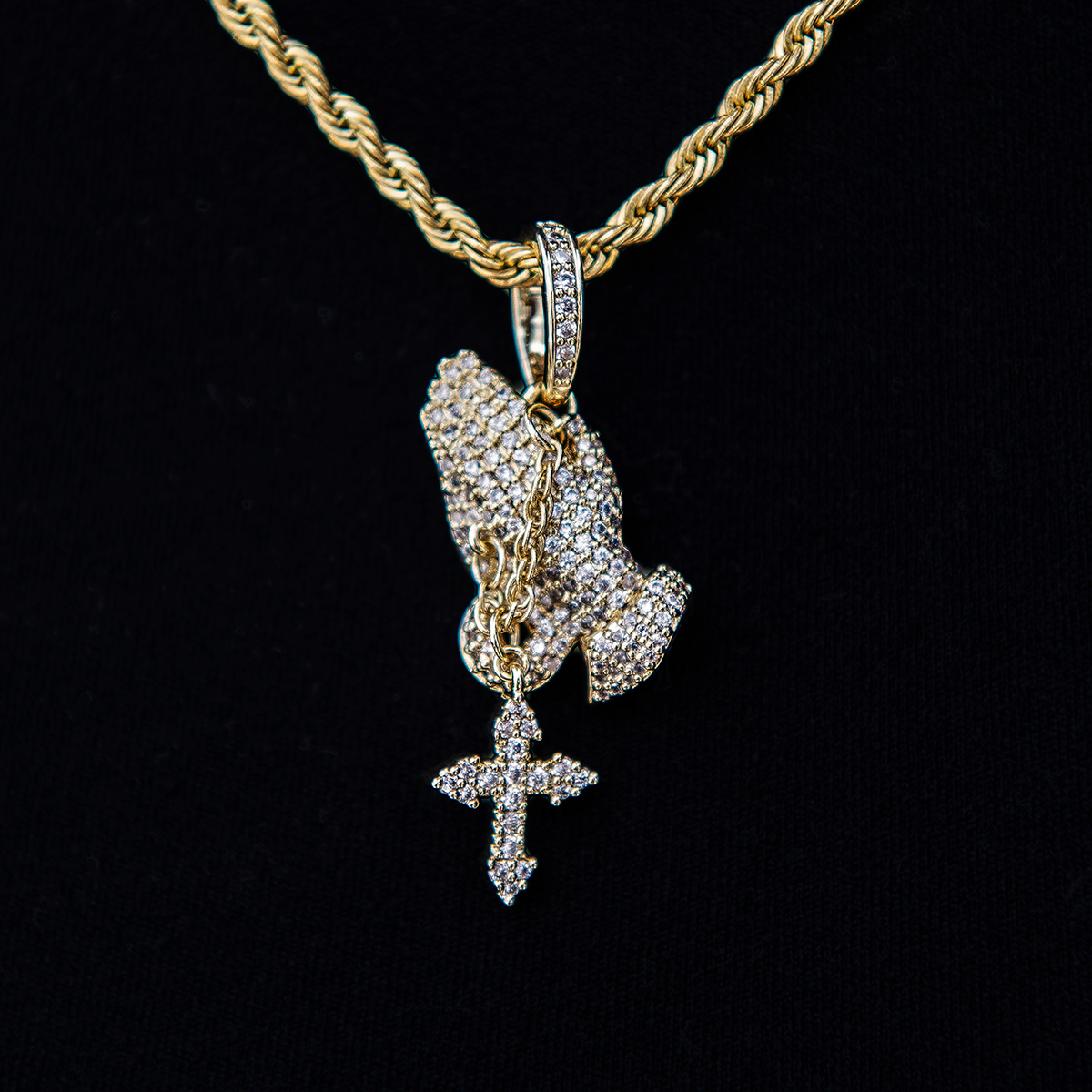Iced Praying Hands Pendant | Gold Faith & Blessing – The GLD Shop