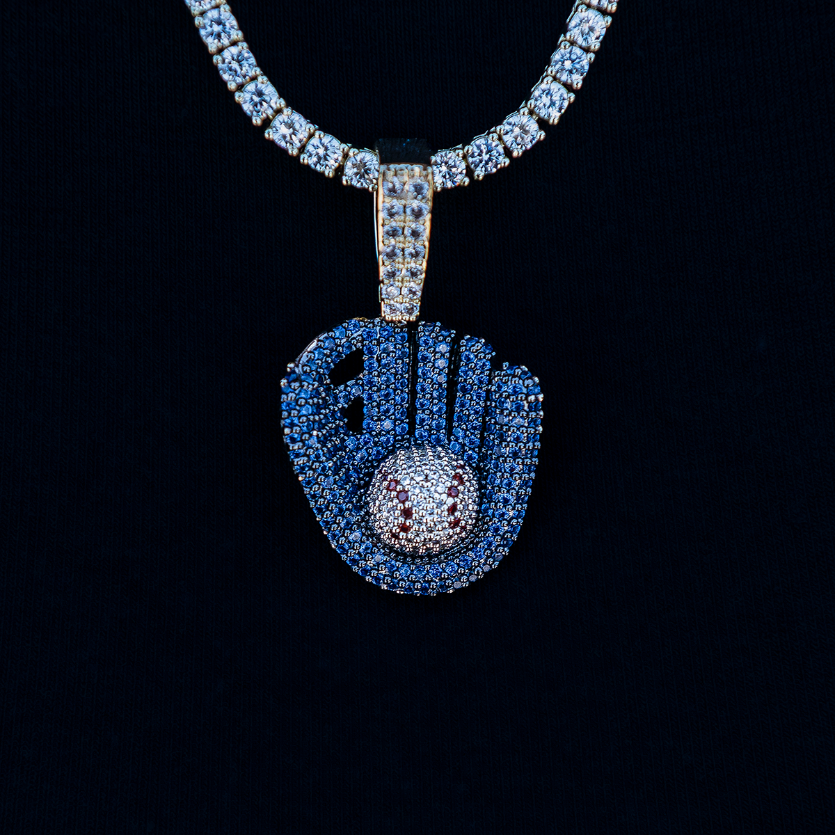 Iced Navy Baseball Pendant in Yellow Gold - The GLD Shop
