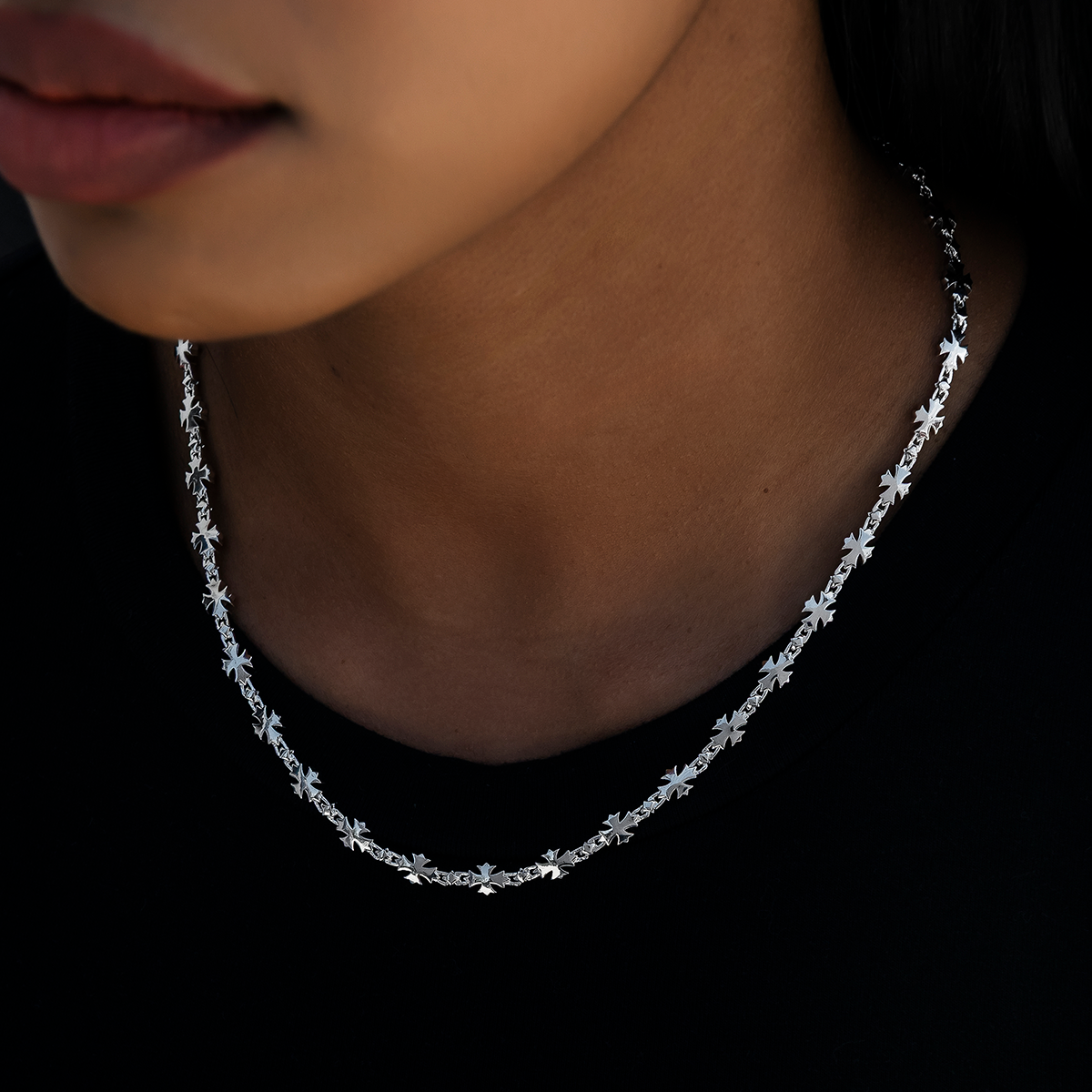 Women's 5MM Flared Cross Chain | White Gold Shine | GLD - The GLD Shop