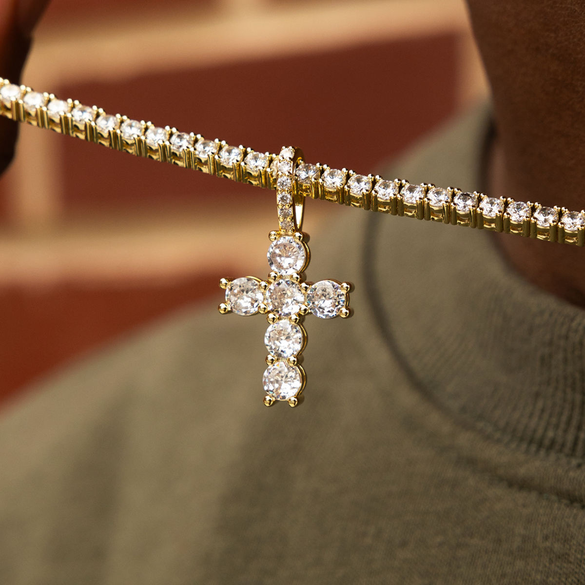 Iced Micro Round Cross in Yellow Gold – The GLD Shop