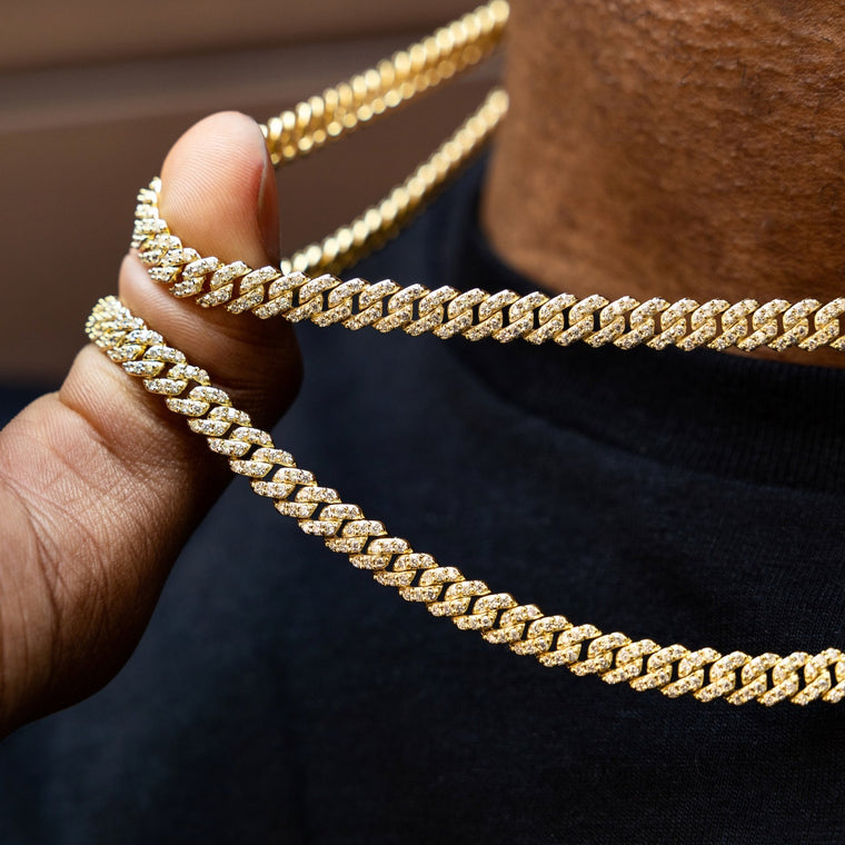 Micro Diamond Prong Cuban Necklace in Yellow Gold - 6mm – The GLD Shop