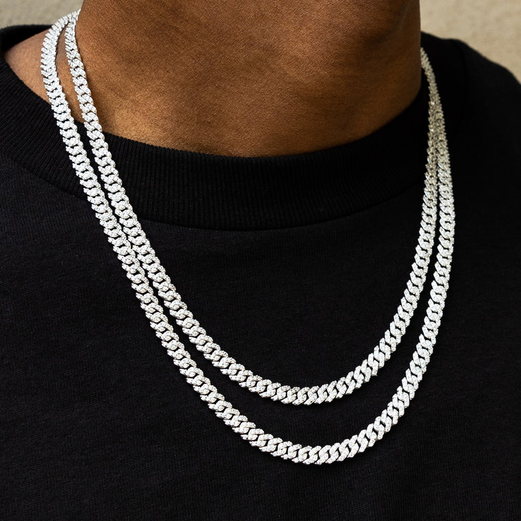 Micro Diamond Prong Cuban Necklace in White Gold - 6mm – The GLD Shop