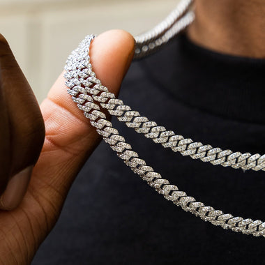 Micro Diamond Prong Cuban Necklace in White Gold - 6mm – The GLD Shop