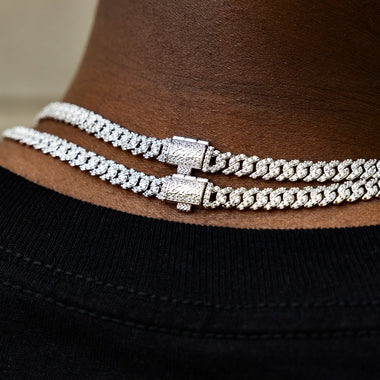 Micro Diamond Prong Cuban Necklace in White Gold - 6mm – The GLD Shop