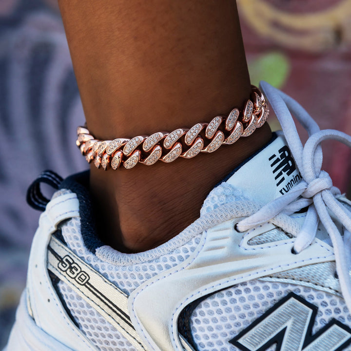 12MM Diamond Cuban Anklet in Rose Gold – The GLD Shop