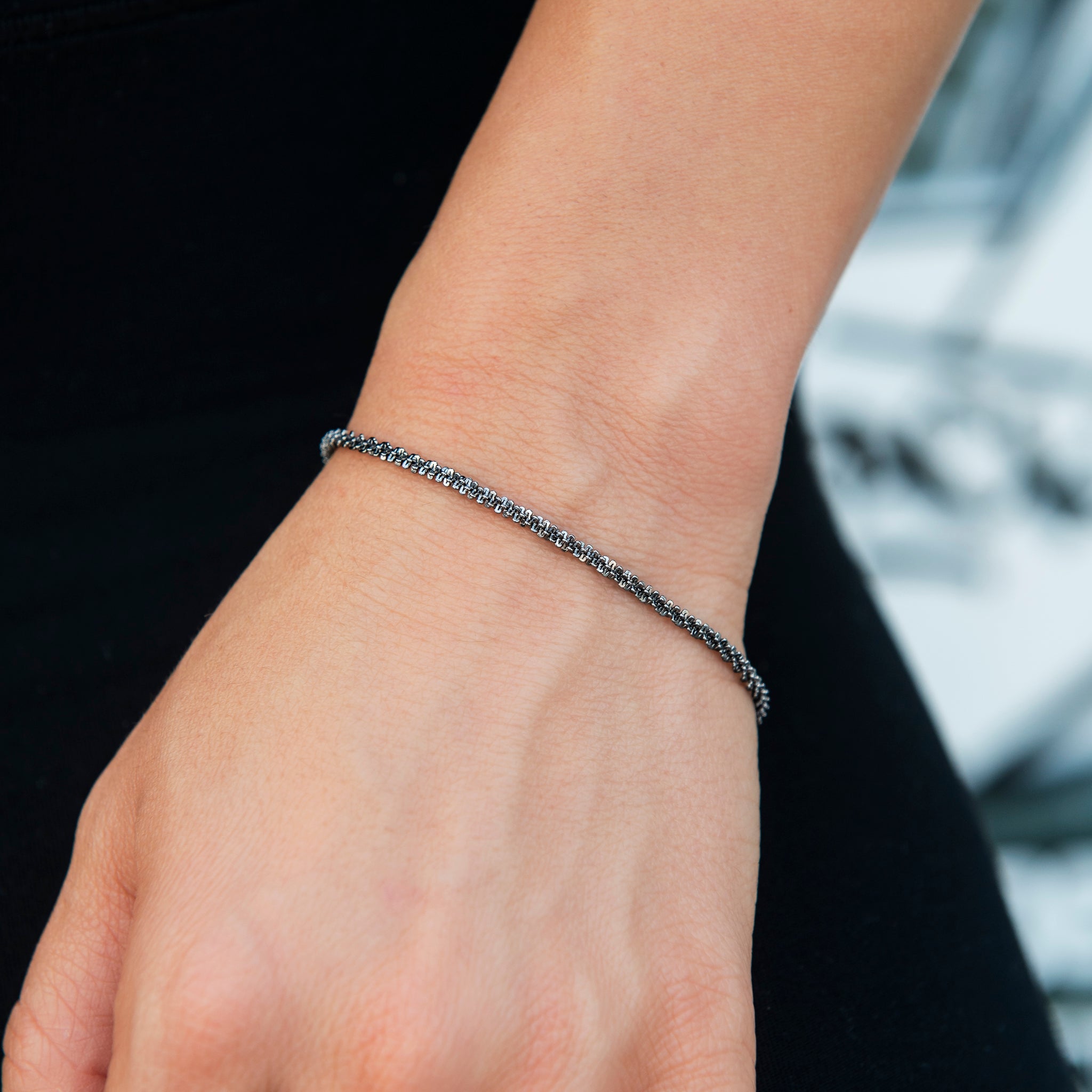 2MM Diamond Cut Popcorn Bracelet in Black - The GLD Shop