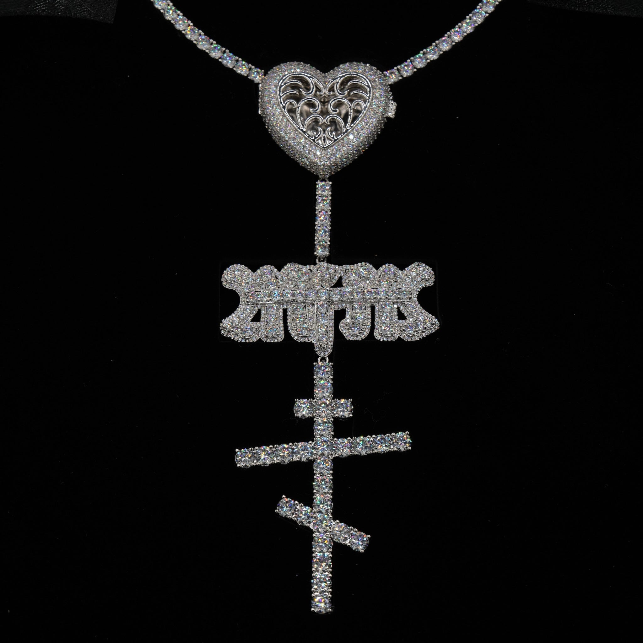 GLD X Bloody Osiris Iced Locket Rosary Chain in White Gold - The GLD Shop
