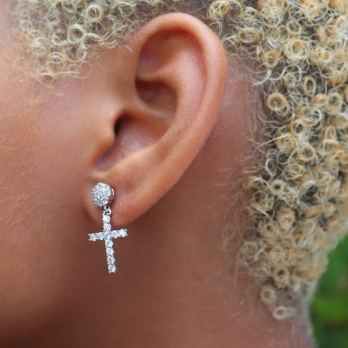 Diamond Studded Cross Earrings in White Gold- The GLD Shop