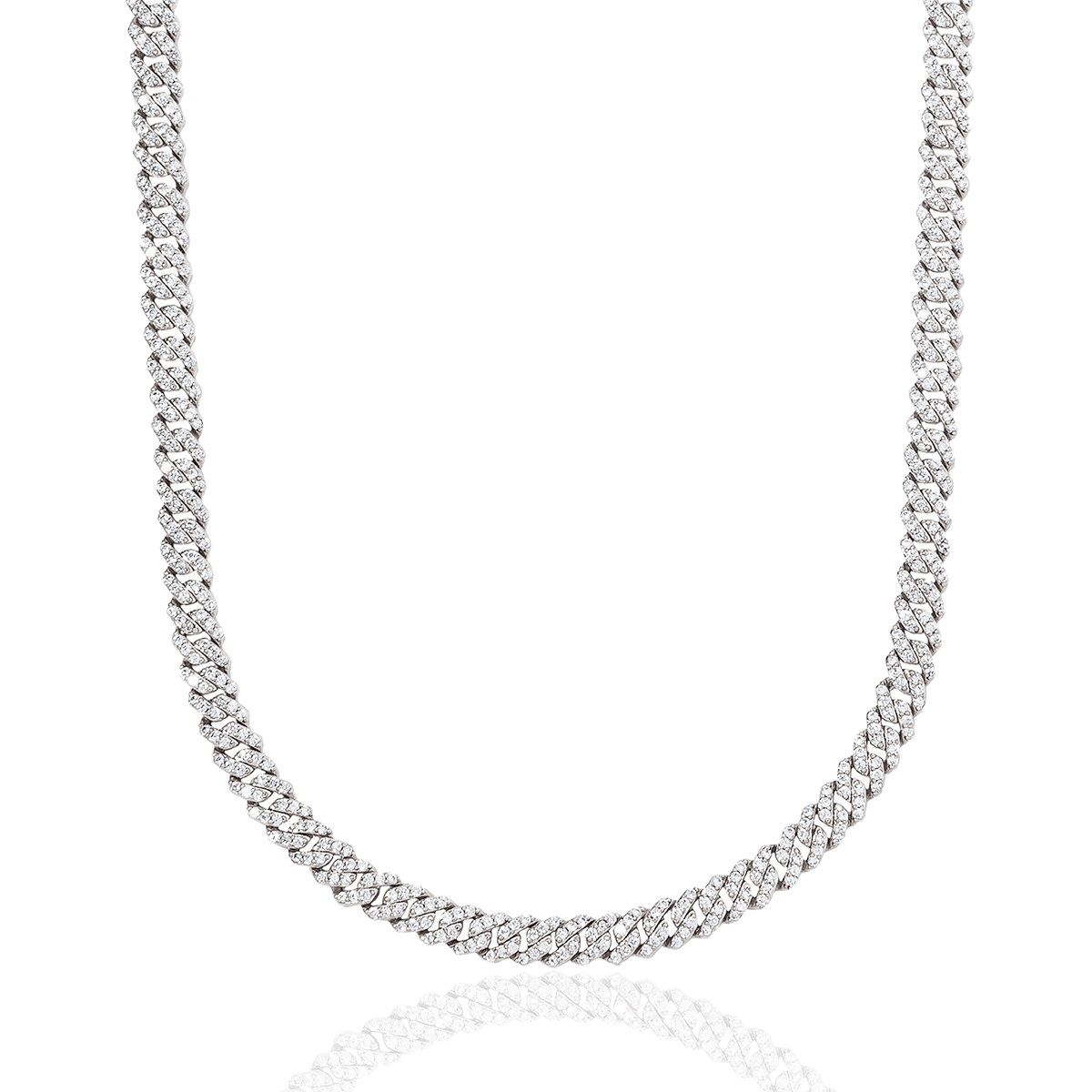 Youth Micro Diamond Prong Cuban Necklace in White Gold - 6mm- The GLD Shop