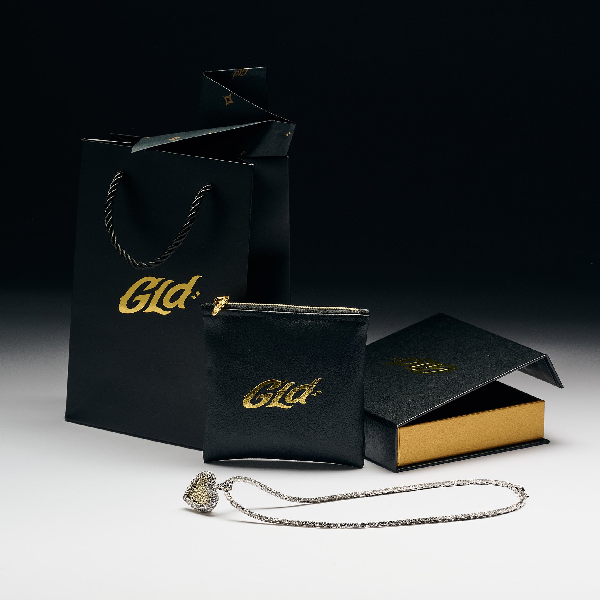 Diamond Tennis Necklace + Canary Heart Baguette Pendant Gift Bundle in ...