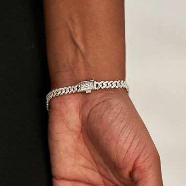 Micro Diamond Prong Cuban Bracelet in White Gold - 6mm – The GLD Shop