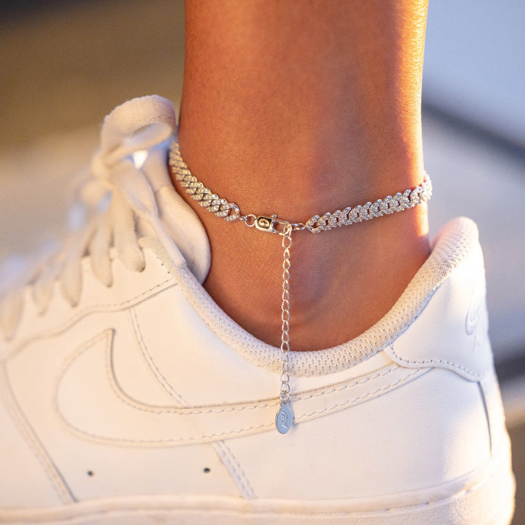 Micro Diamond Prong Cuban Anklet in White Gold - 6mm – The GLD Shop