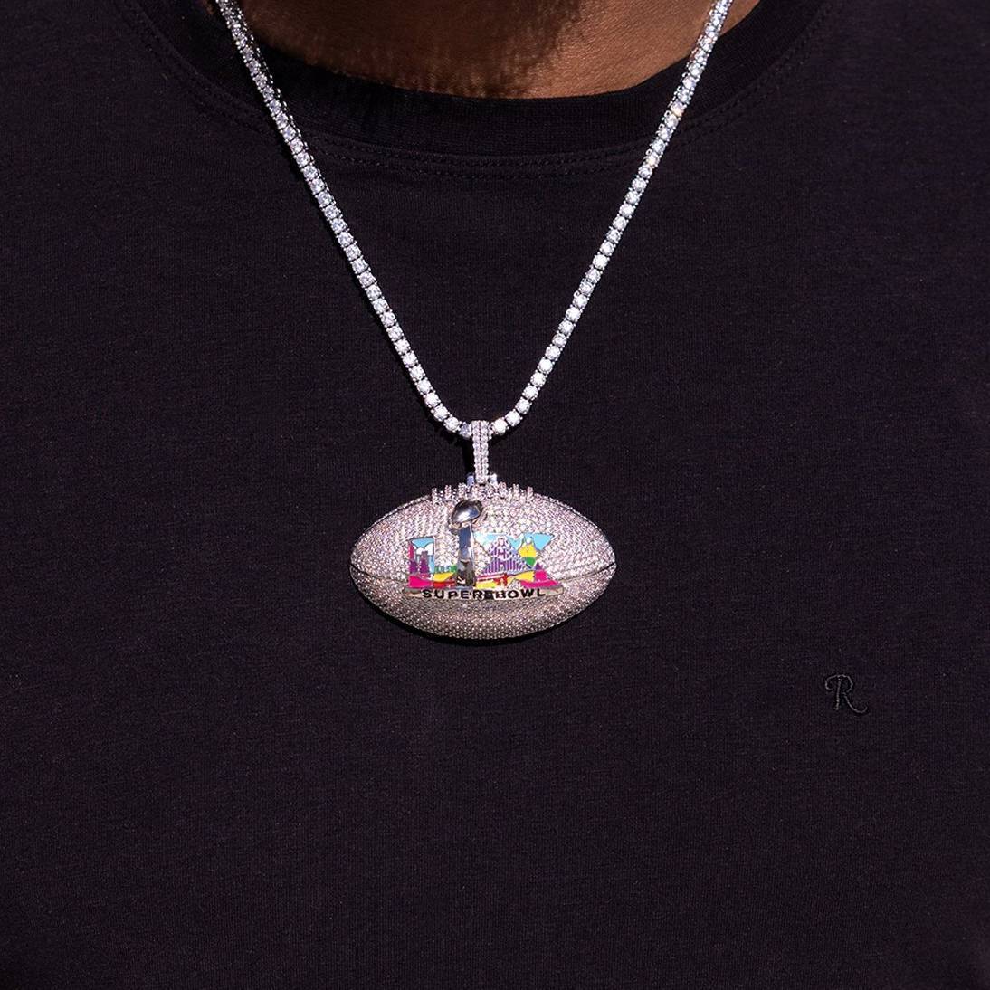 Iced Superbowl LX Official NFL Football Pendant in White Gold - The GLD ...