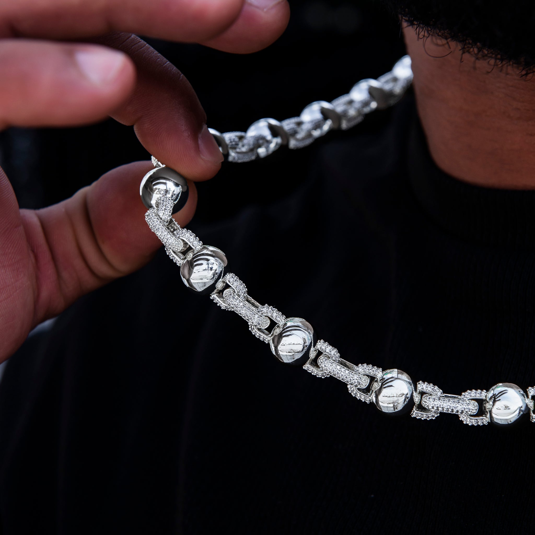 10MM Iced Plain Ball Chain | White Gold Men’s Jewelry | GLD – The GLD Shop