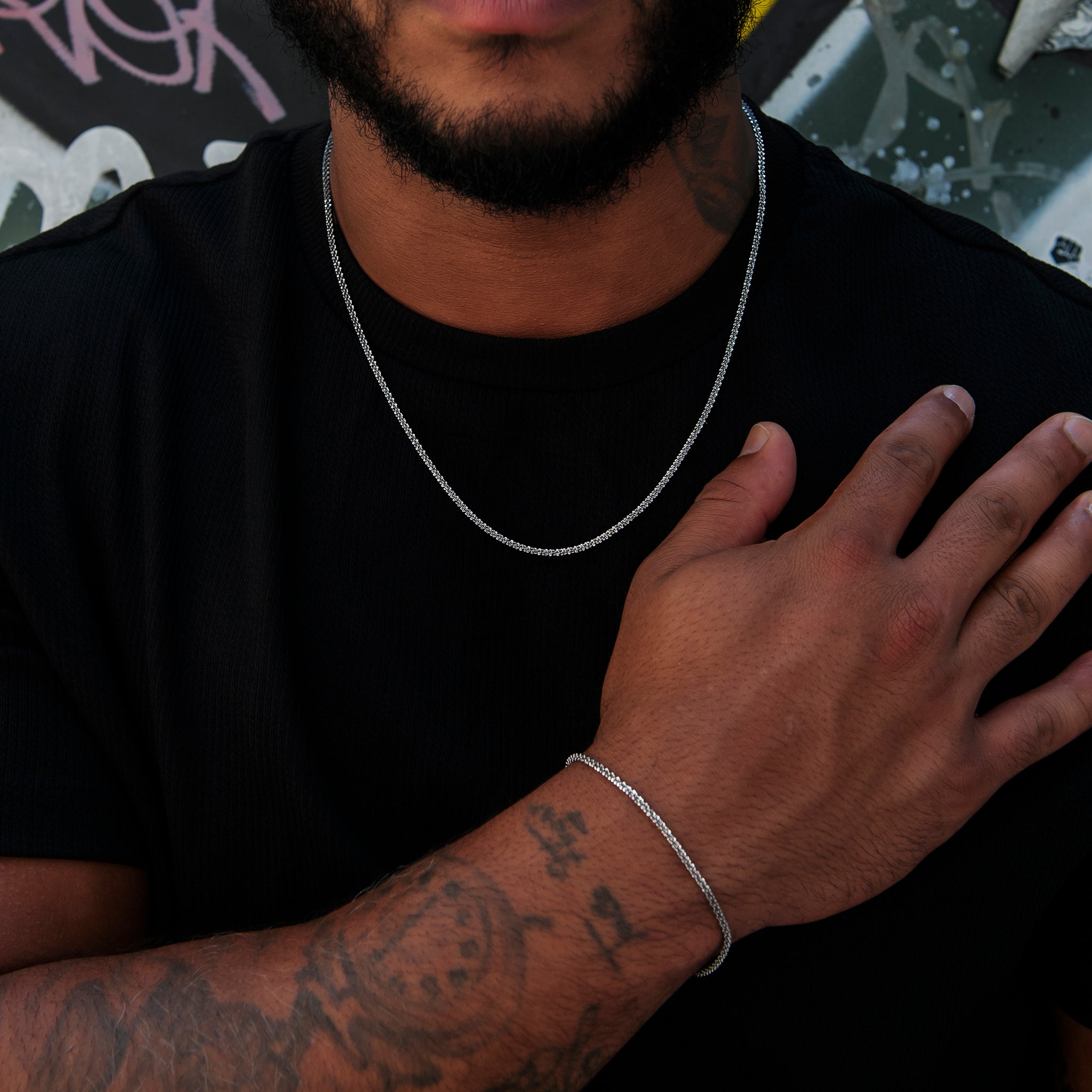 Diamond Cut Popcorn Chain + Bracelet in Black - 2mm - The GLD Shop