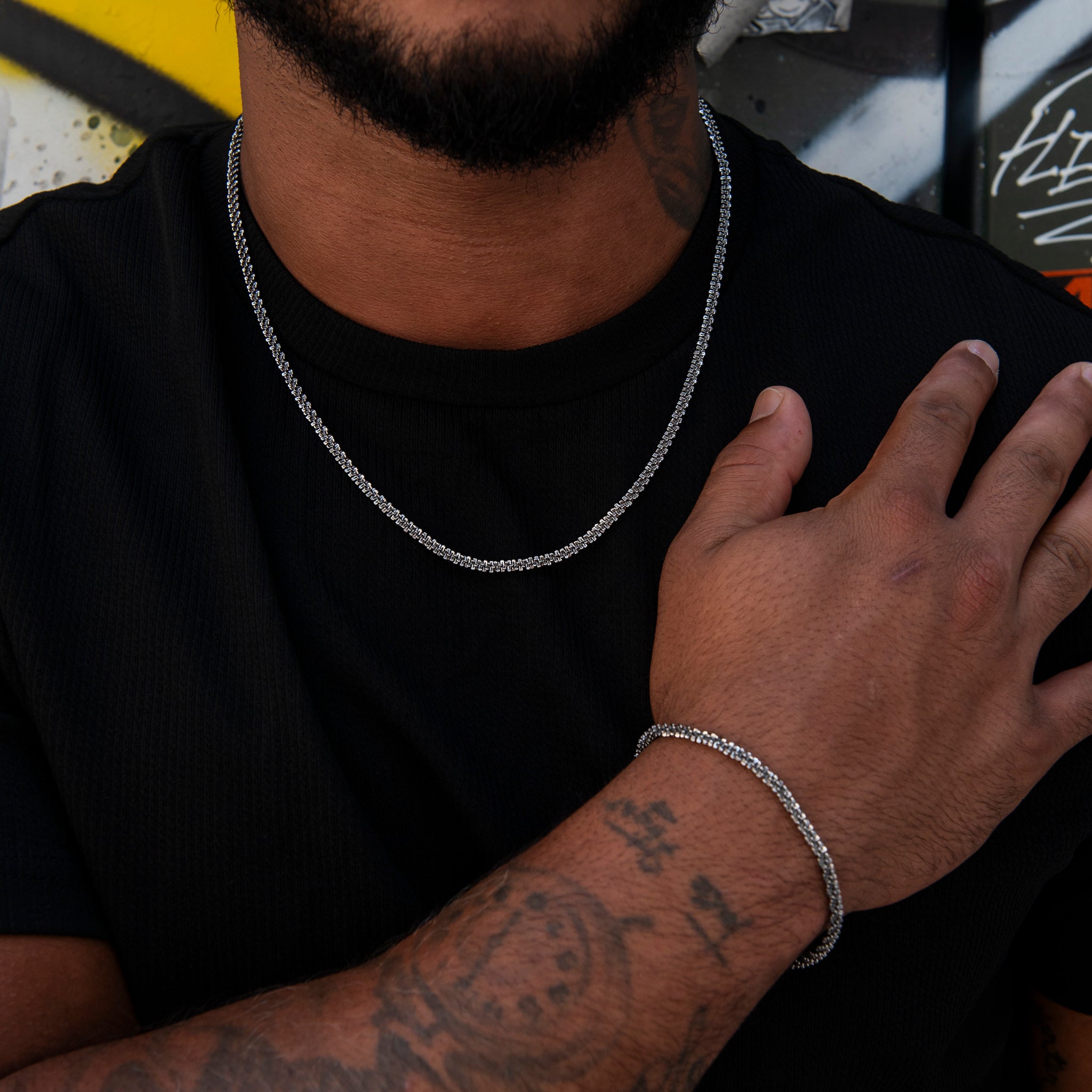 Diamond Cut Popcorn Chain in Black + Bracelet in Black - 4mm - The GLD Shop