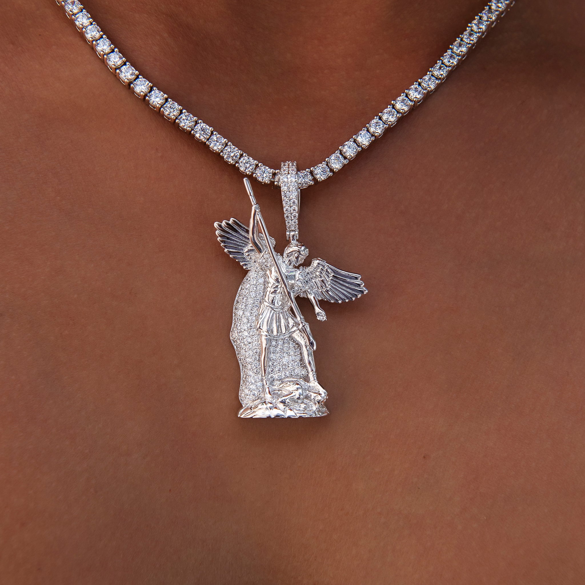 Saint Michael Pendant Gold And Whitr Gold