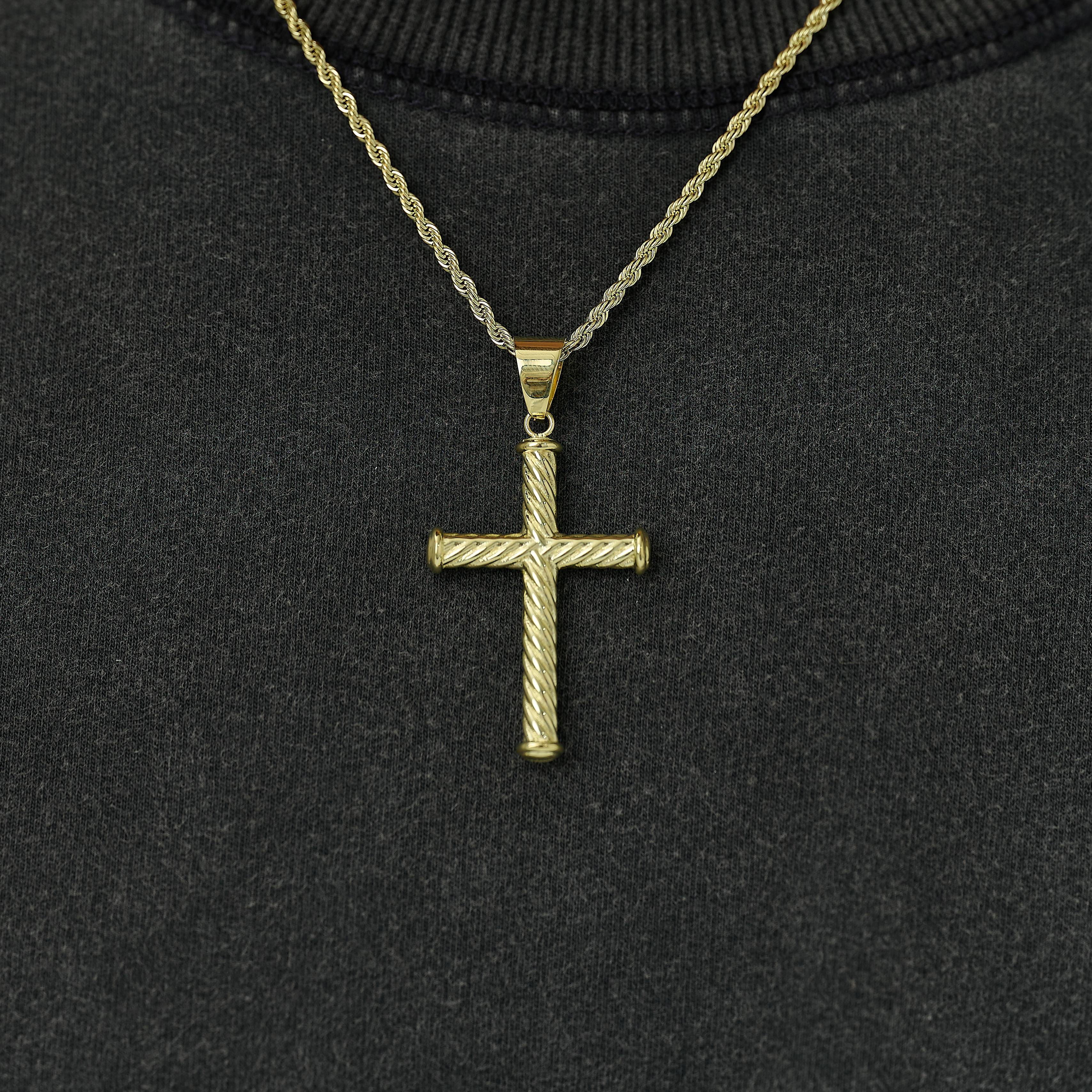 Twisted Rope Cross Pendant in Yellow Gold - The GLD Shop