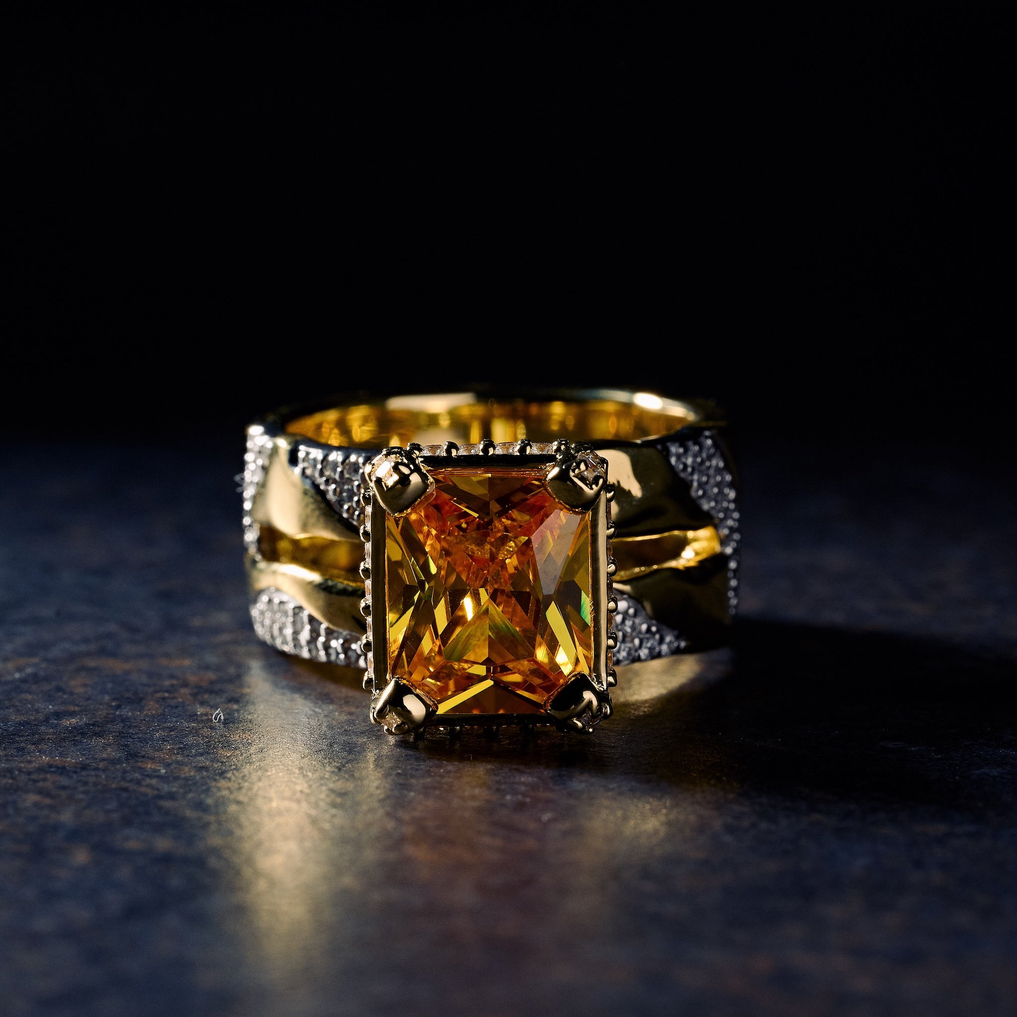 GLD X Bloody Osiris Lab Diamond Canary Two Tone Rock Ring in Solid Yel ...