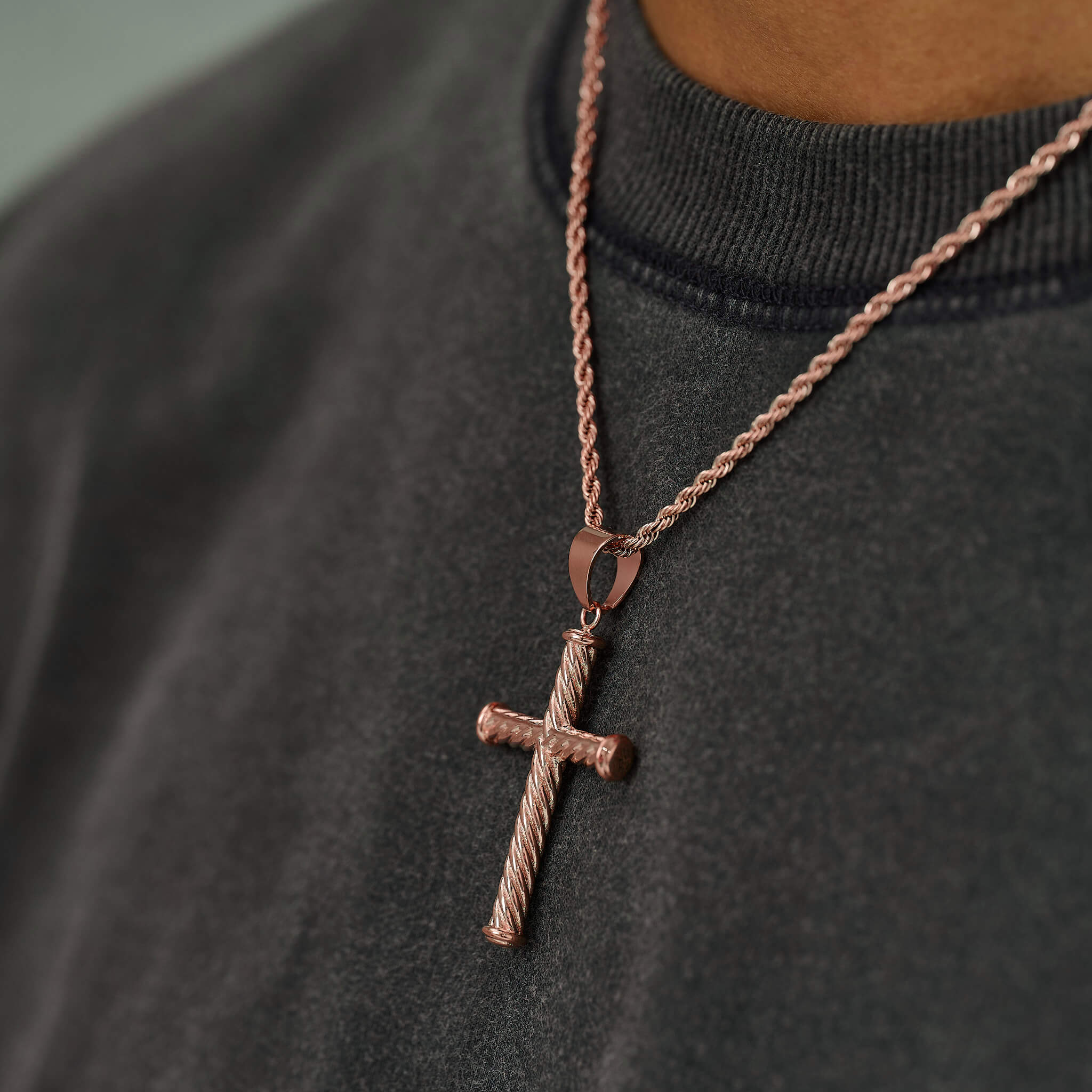 Twisted Rope Cross Pendant + 2MM Rope Chain Bundle in Rose Gold- The ...
