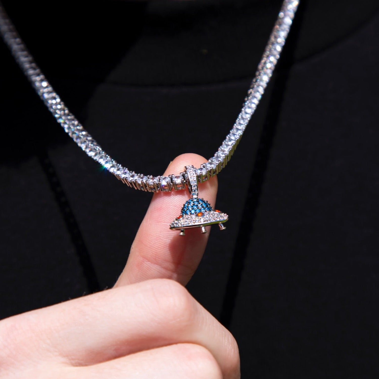 Micro Iced UFO Pendant in White Gold - The GLD Shop