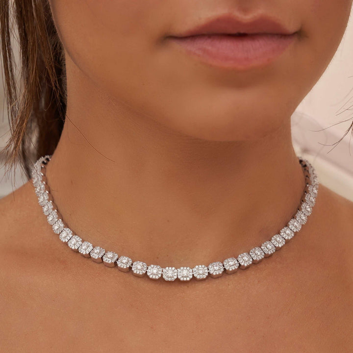 Micro Clustered Tennis Necklace In White Gold