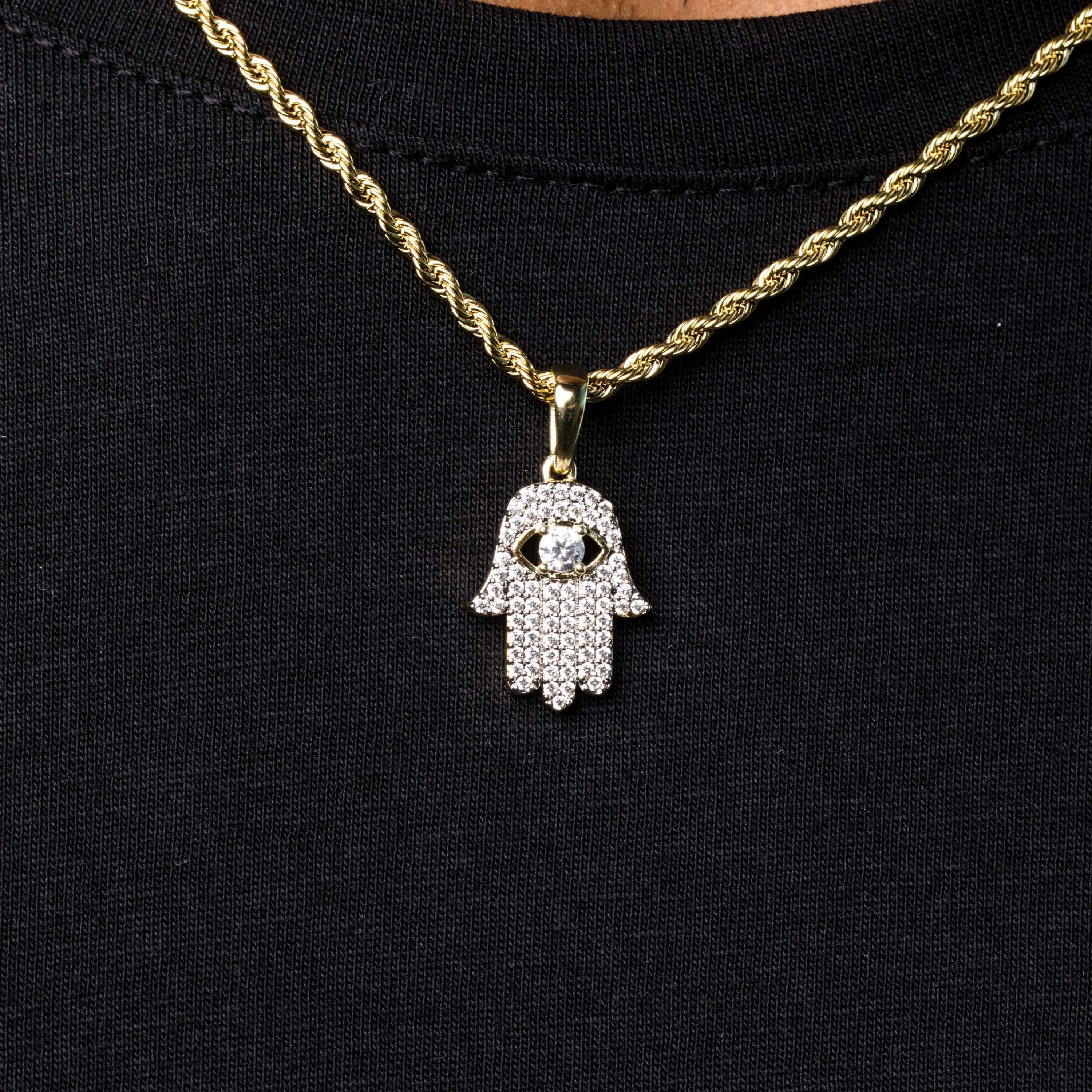 Micro Iced Hamsah Pendant in Yellow Gold – The GLD Shop