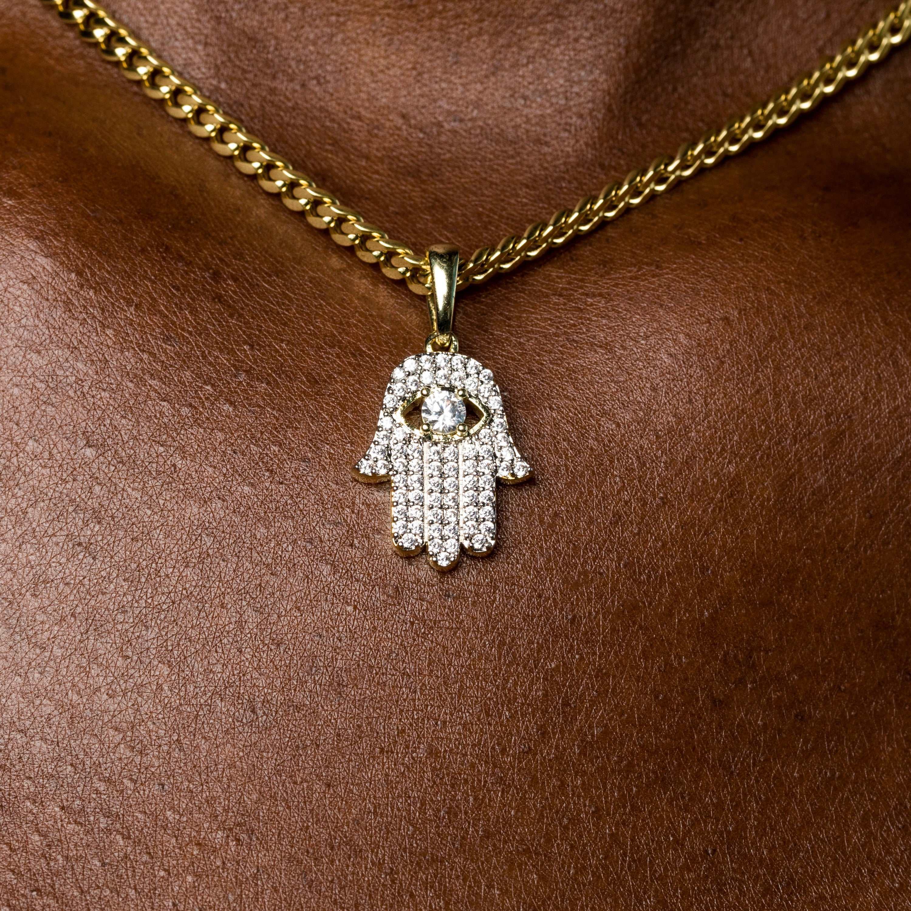Micro Iced Hamsah Pendant in Yellow Gold – The GLD Shop